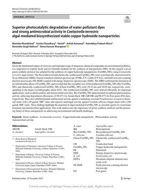 Superior Photocatalytic Degradation Of Water Pollutant Dyes And Strong Antimicrobial Activity In