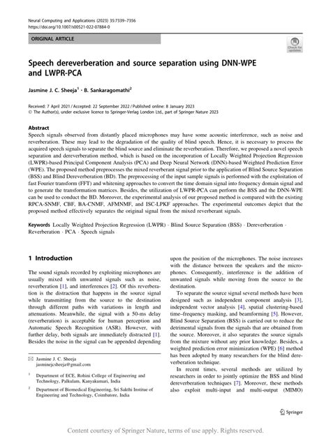 Speech Dereverberation And Source Separation Using Dnn Wpe And Lwpr Pca Request Pdf
