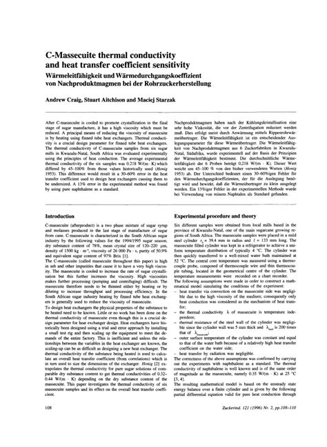 Pdf C Massecuite Thermal Conductivity And Heat Transfer Coefficient Sensitivity