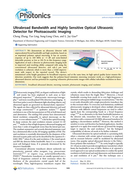 Pdf Ultrabroad Bandwidth And Highly Sensitive Optical Ultrasonic Detector For Photoacoustic