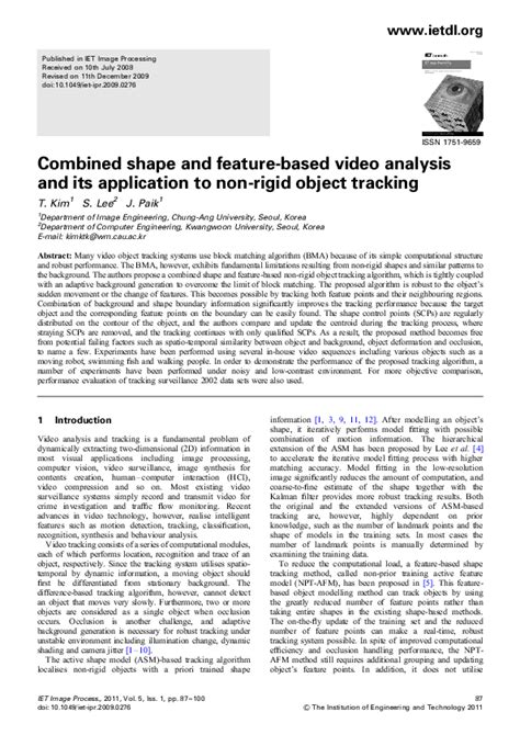 Pdf Combined Shape And Feature Based Video Analysis And Its