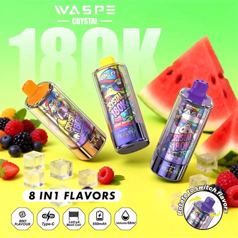 Waspe 8 In 1 Smaak Kristal 180000 Puffs 180k Wegwerp Vapes Groothandel