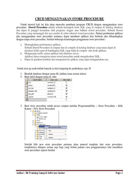 Crud Simpan Ubah Hapus Menggunakan Store Procedure Pdf Metode