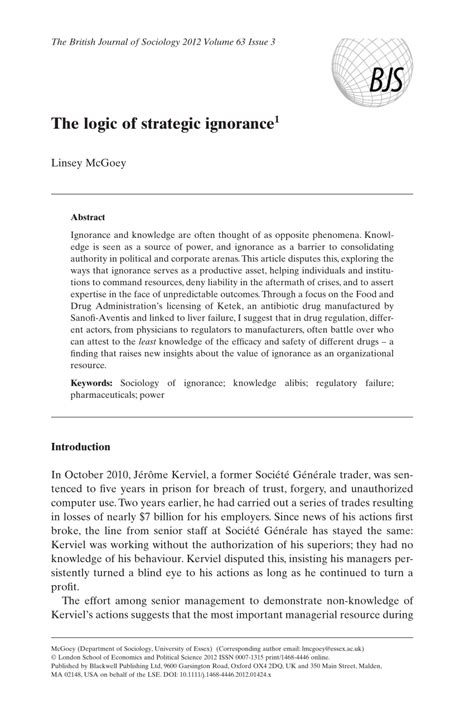 Pdf The Logic Of Strategic Ignorance