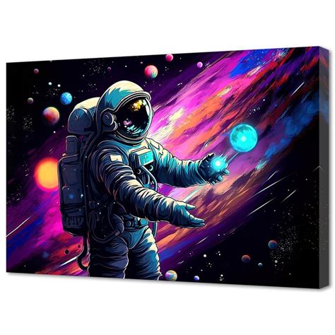 Qixiang Planet Astronaut Canvas Wall Art Galaxy Universe Space Themed Blue Planet Poster Prints