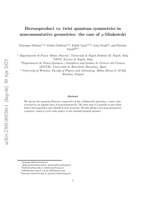 Pdf Bicrossproduct Vs Twist Quantum Symmetries In Noncommutative Geometries The Case Of