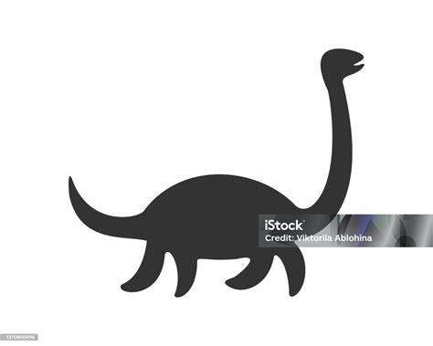 네시 또는 네스 네스 몬스터 실루엣은 흰색 배경에 고립 공룡 플레시오사우루스 아이콘 벡터 그래픽 일러스트레이션 0명에 대한 스톡