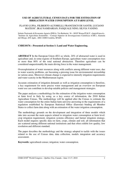 Pdf Use Of Agricultural Census Data For The Estimation Of Irrigation
