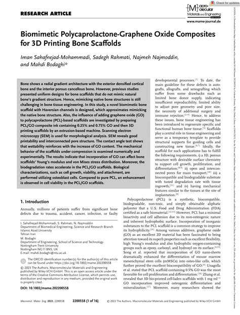 Pdf Biomimetic Polycaprolactone‐graphene Oxide Composites For 3d Printing Bone Scaffolds