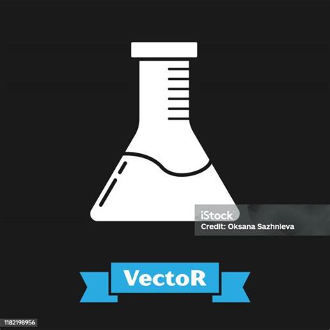 검은 색 배경에 격리 된 흰색 테스트 튜브 및 플라스크 화학 실험실 테스트 아이콘 실험실 유리 표지판 벡터 일러스트레이션 개발에 대한 스톡 벡터 아트 및 기타 이미지