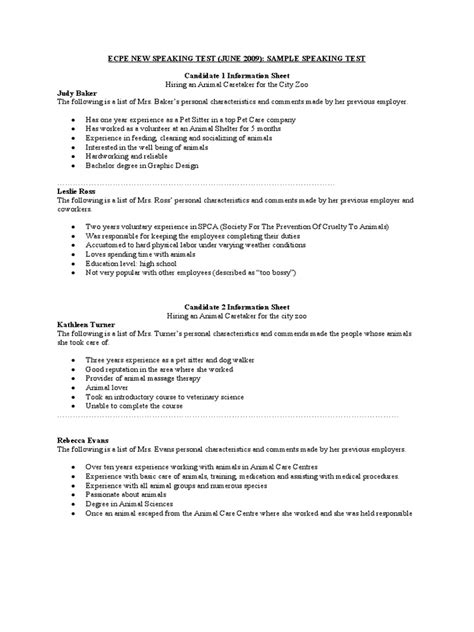 Ecpe New Speaking Test June 2009 Sample Speaking Test Candidate 1 Information Sheet Judy