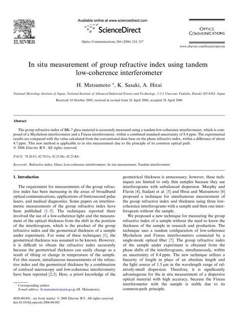 Pdf In Situ Measurement Of Group Refractive Index Using Tandem Low