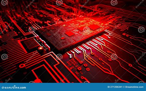 Computer Circuit Board With Red Light Coming Out Of It Generative Ai Stock Illustration
