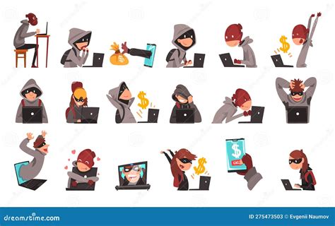 Hacker In Hoody And Mask Stealing Money And Personal Data Using Laptop