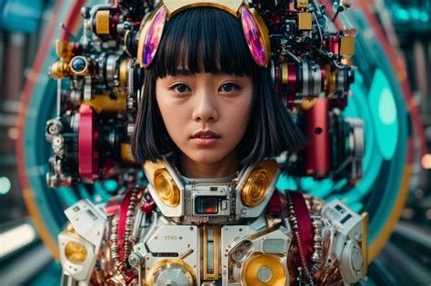 Premium Ai Image Photo Futuristic Robot Girl In Space