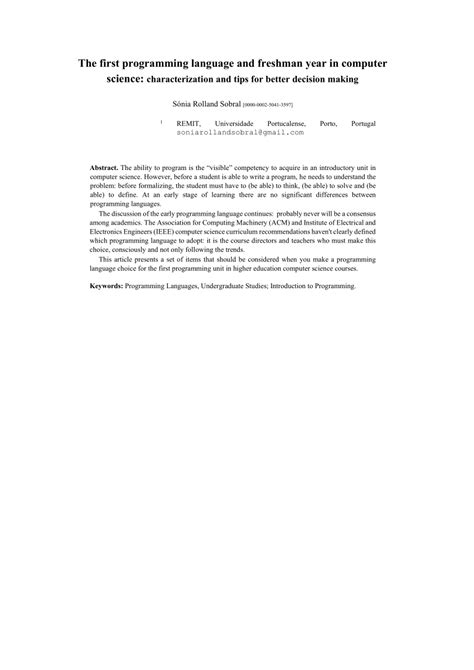 Pdf The First Programming Language And Freshman Year In Computer
