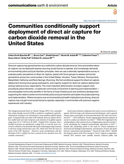 Pdf Communities Conditionally Support Deployment Of Direct Air Capture For Carbon Dioxide