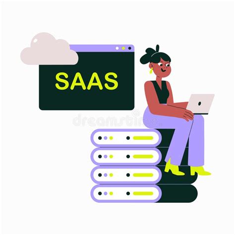 Female Sitting On Servers With Saas Interface In Flat Vector
