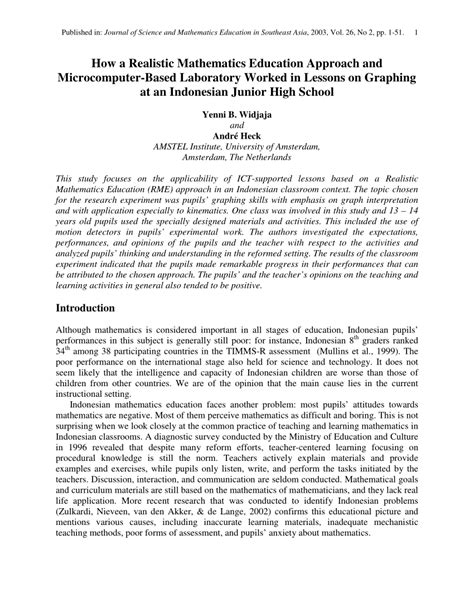 Pdf How A Realistic Mathematics Education Approach And Microcomputer Based Laboratory Worked