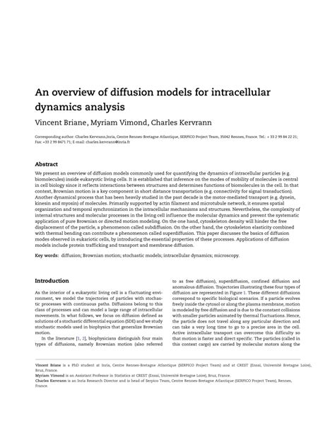 Pdf An Overview Of Diffusion Models For Intracellular Dynamics Analysis