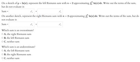 solved on a sketch of y ln x represent the left riemann