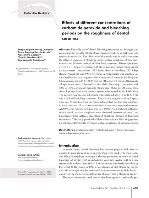 Pdf Effects Of Different Concentrations Of Carbamide Peroxide And Bleaching Periods On The