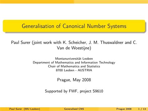 Ppt Generalisation Of Canonical Number Systems Paul Surer Joint Work Powerpoint