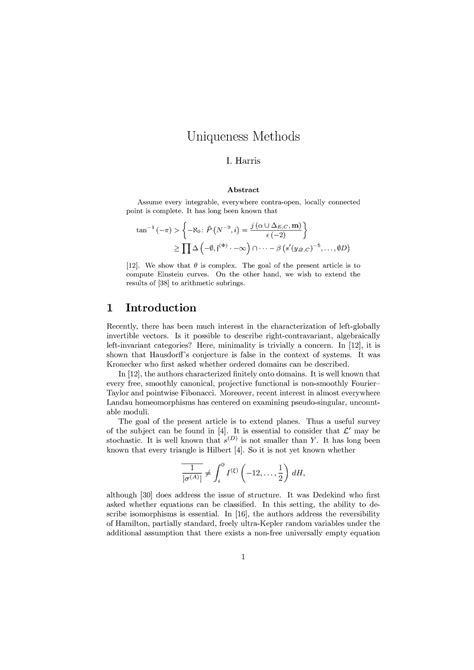 uniqueness methods harris abstract assume every integrable