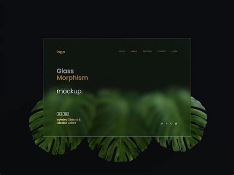 젖빛 유리 모피즘 효과와 몬스테라가 3d 렌더링된 인터페이스 프레젠테이션 모형 프리미엄 Psd 파일