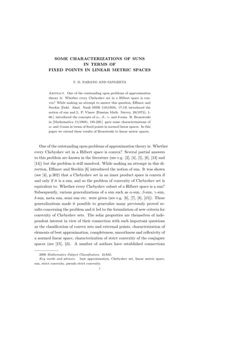 Pdf Some Characterizations Of Suns In Terms Of Fixed Points In Linear Metric Spaces