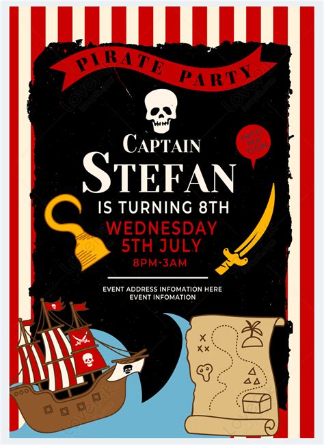 Pirate Theme Birthday Party Black Red Invitation Template Imagepicture
