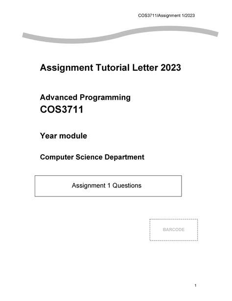 Cos3711 2023 Assignment 1 Assignment Tutorial Letter 2023 Advanced