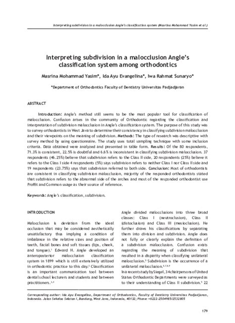 Pdf Interpreting Subdivision In A Malocclusion Angles Classification
