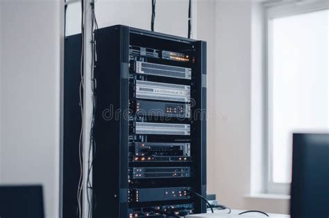 Modern Data Center Rack With Multiple Servers And Active Network Connections Stock Image Image