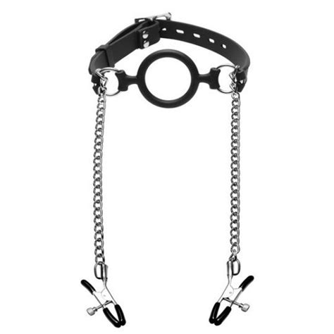 Silicone O Ring Gag With Nipple Clamps, Open Mouth Gag, O-ring Gag ...