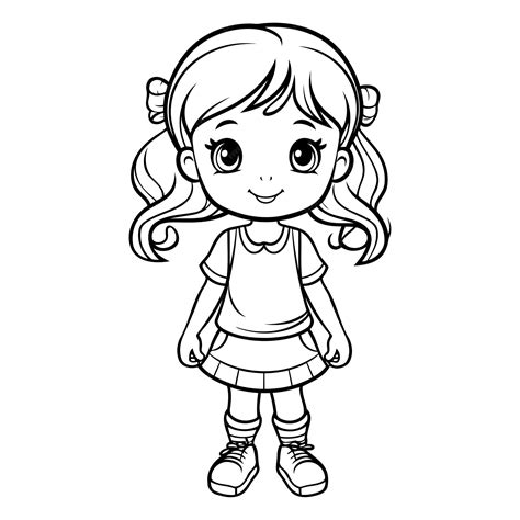 만화 어린 소녀의 색채 페이지 대략 프리미엄 벡터