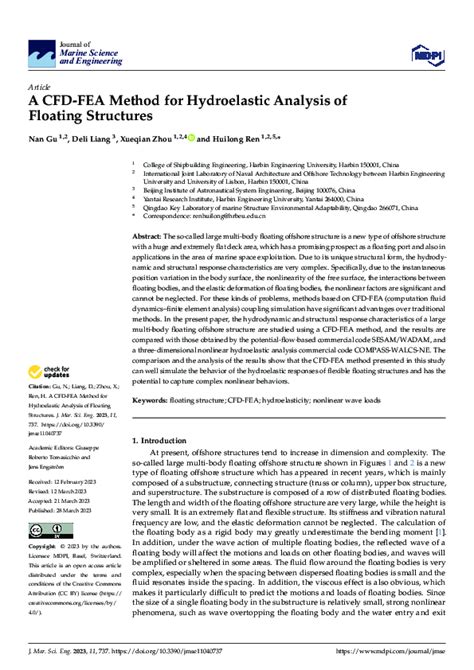 Pdf A Cfd Fea Method For Hydroelastic Analysis Of Floating Structures