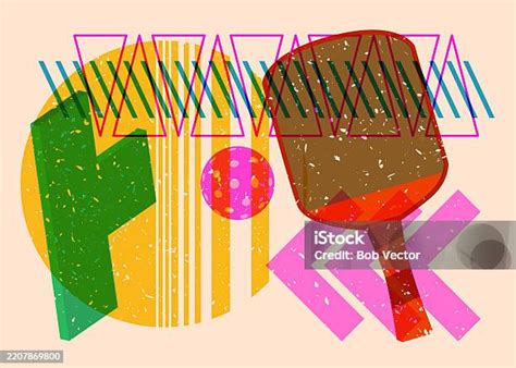 기하학적 모양의 리소그래프 피클볼 트렌디한 Riso Graph의 개체는 기하학 요소가 있는 질감 스타일 디자인을 인쇄합니다 Championship에 대한 스톡 벡터 아트 및
