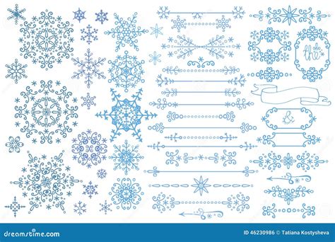 Snowflake Border Frame Set Winter Doodles Decor Vector Illustration