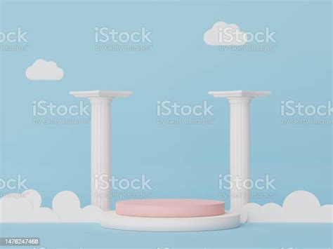 최소한의 기하학적 모양 디자인으로 3d 디스플레이 연단 모형 및 제품 프레젠테이션을 위한 렌더링 장면 0명에 대한 스톡 사진 및