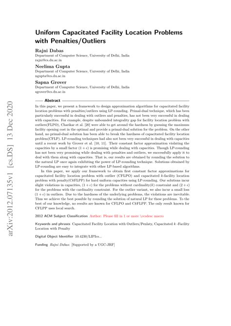 Pdf Uniform Capacitated Facility Location Problems With Penalties