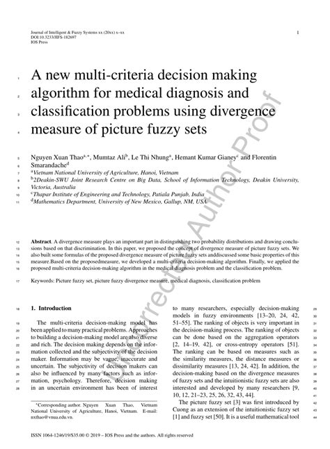 Pdf A New Multi Criteria Decision Making Algorithm For Medical Diagnosis And Classification