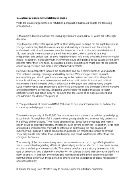 Counterargument And Refutation Exercise The Decrease Of The Voter Age From 21 To 18 In