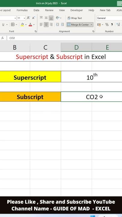 Excel Interview Skills 24 Superscript And Subscript In Excel Excel Exceltutorial Msexcel