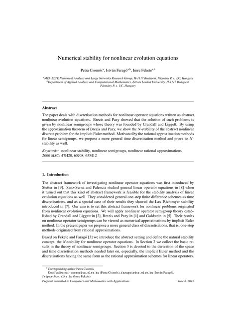 PDF Numerical Stability For Nonlinear Evolution Equations
