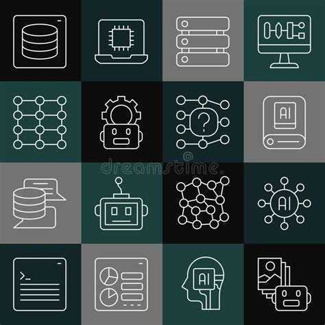 Line Artificial Intelligence Icons Stock Vector Illustration Of