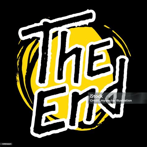 검은색과 노란색 배경의 끝 글자 텍스트입니다 수제 서예 벡터 일러스트레이션 포스터 로고 장식 영화 영화 카드 배너 엽서 최종