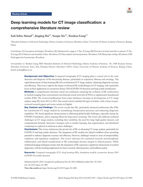 Pdf Deep Learning Models For Ct Image Classification A Comprehensive