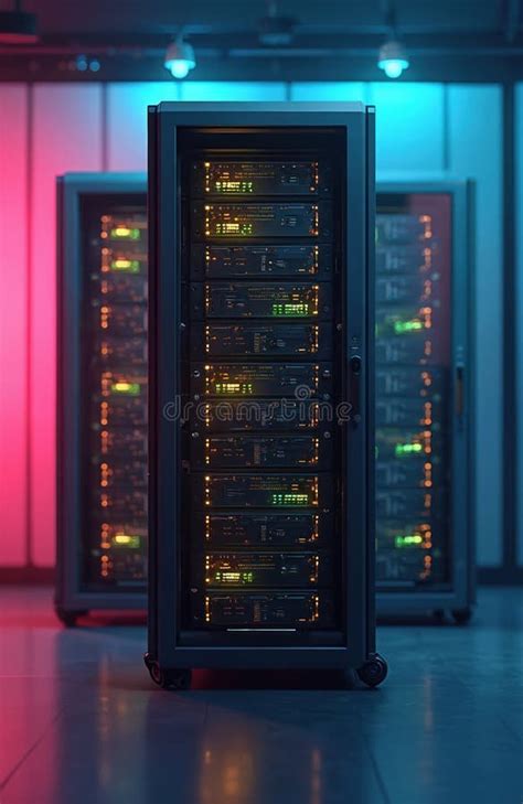 Illuminated Server Rack In Data Center Modern Tech High Tech Servers Cloud Computing Concept