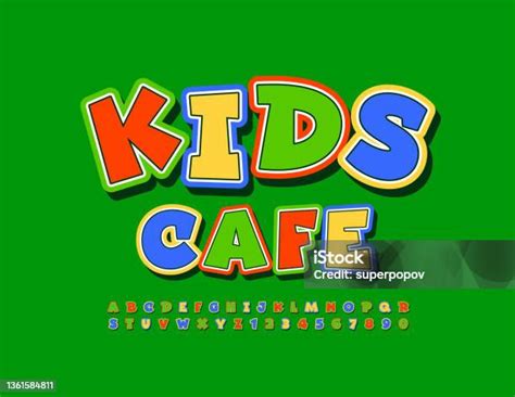 크리에이티브 알파벳 문자와 숫자세트가 있는 벡터 브라이트 로고 키즈 카페 놀이에 대한 스톡 벡터 아트 및 기타 이미지 놀이